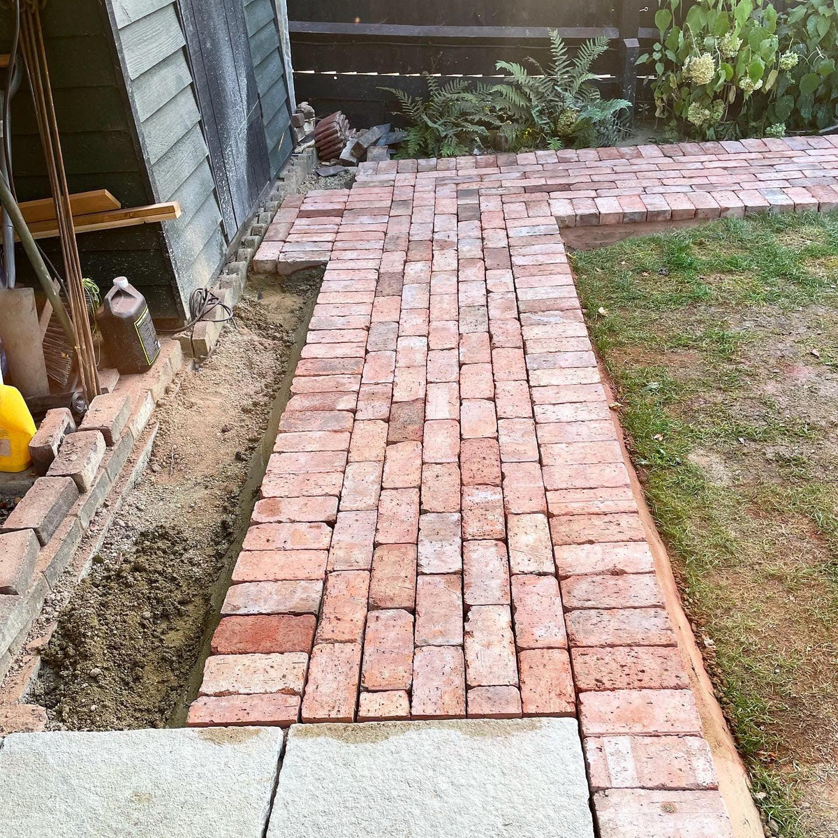 Garden Path Created using Reclaimed Clay Paving Bricks, Bridgwater Som ...