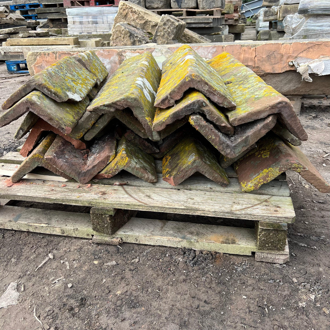 Reclaimed Red Sandstone Weathered Stone Roof Ridge Tile - Batch of 20 ...
